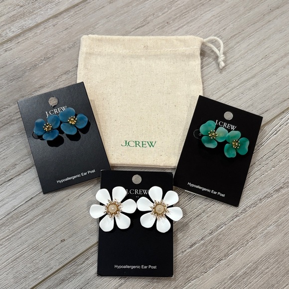 J. Crew | Jewelry | J Crew Blue Green And White Floral Earrings | Poshmark
